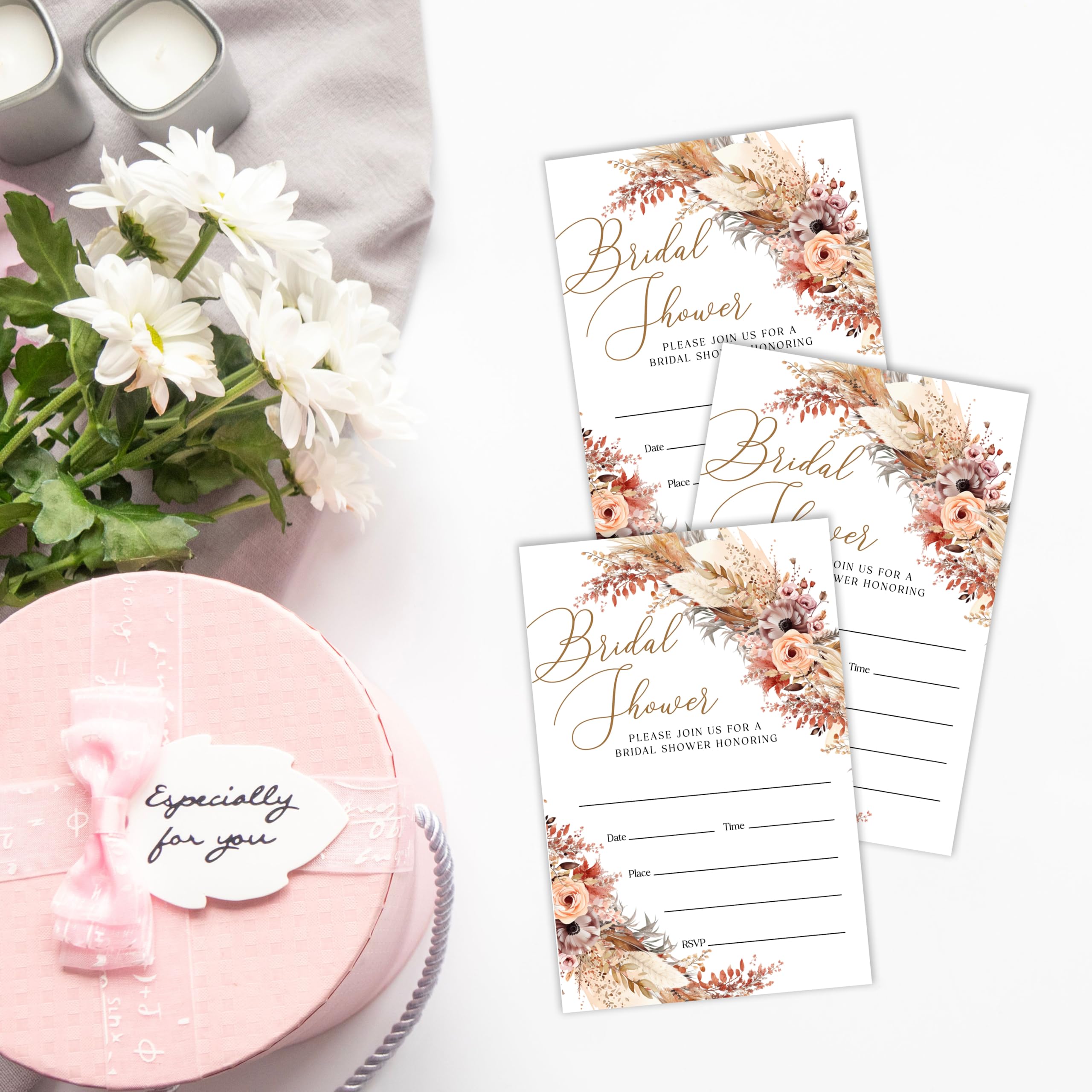 Hsupl Bridal Shower Invitation Card (4"x6") - Set Of 25 Wedding Invitations With Envelope - Floral Boho Watercolor Flowers Invites For Bridal Shower Party -Engagement Party Supplies - A03