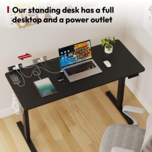 SANODESK Electric Standing Desk with Desk Clamp Power Strip 40"x 24" Whole-Piece Desktop Height Adjustable Stand Up Desk with Cable Management Sit Stand Home Office Desk Black Frame/Black Top