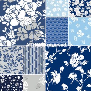 100% Cotton Quilting Fabric Bundle, 10Pcs Fat Quarters Fabric Bundles 50cm x 50cm, Pre-Shrunk, Medium Weight Plain Quilting Fabric Squares for Quilts, Sewing, Patchwork, DIY, Craft (Blue)