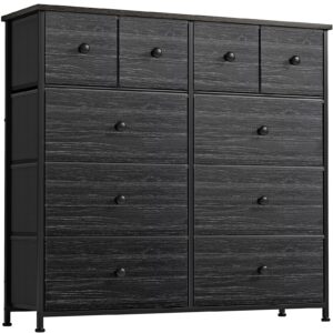 reahome 10 drawer dresser for bedroom fabric storage tower wide black dresser with wood top sturdy steel frame storage organizer unit for living room hallway entryway closets nursery (charcoal black)