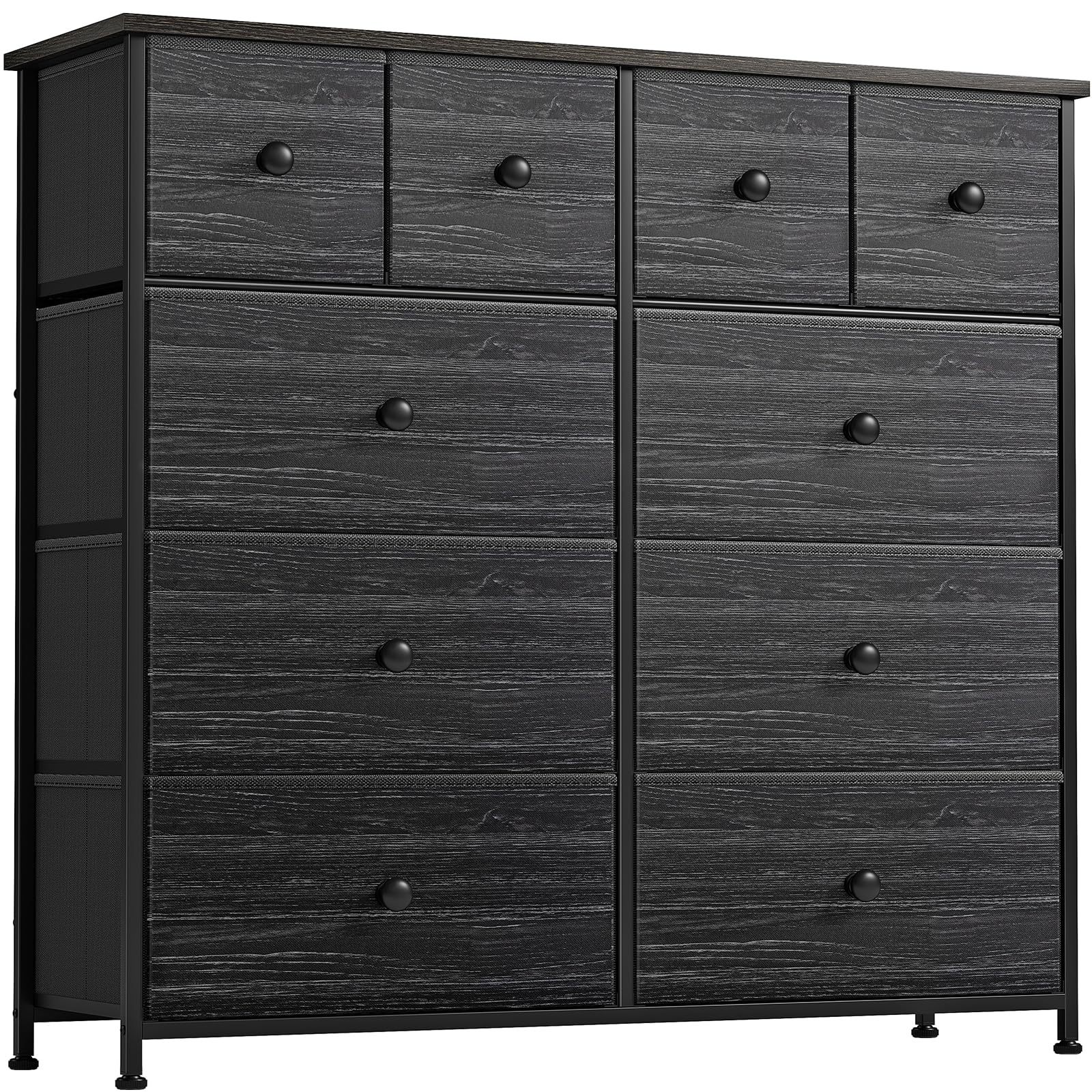 REAHOME 10 Drawer Dresser for Bedroom Fabric Storage Tower Wide Black Dresser with Wood Top Sturdy Steel Frame Storage Organizer Unit for Living Room Hallway Entryway Closets Nursery (Charcoal Black)