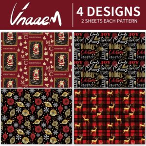 Vnaaem Vintage Christmas Wrapping Paper Red Black Gift Wrap Christmas Text Bufflao Plaid and Reindeer Design for Holiday Party Celebration - 20 X 28Inches Per Sheet(8 Pack)