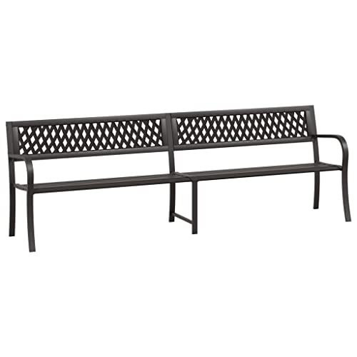 YELWHI Patio Benches Twin Patio Bench 96.9" Black Steel,Patio Bench: Durable Steel and Plastic Bench for Garden and Outdoor Spaces Outdoor Furniture & Accessories