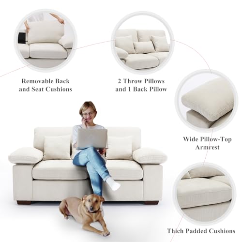 COLAMY Loveseat Couch Sofa,73" Upholstered Living Room Sofa with Pillows Modern Comfy Removable Back Seat Cushions Bedroom Couch, Beige