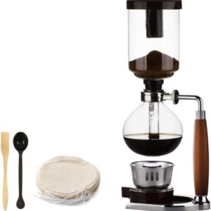 Peoxo 5 cup,Premium Siphon Coffee Maker with Wooden Handle - Vacuum Brewer Pot, Japanese Syphon Machine, Glass Drip Coffee Maker Set,Comes With 10 Sheets Of Coffee Filter Cloths 600ml