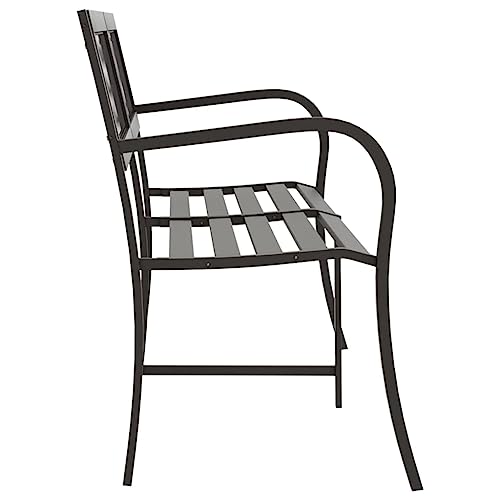 YELWHI Patio Benches Twin Patio Bench 96.9" Black Steel,Patio Bench: Durable Steel and Plastic Bench for Garden and Outdoor Spaces Outdoor Furniture & Accessories