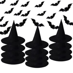 orgrimmar 12 pcs halloween witch hats with hanging pope, 32 3d pcs bat stickers for halloween party decorations, outdoor and indoor hanging decorations