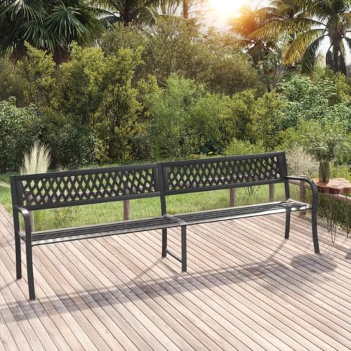 YELWHI Patio Benches Twin Patio Bench 96.9" Black Steel,Patio Bench: Durable Steel and Plastic Bench for Garden and Outdoor Spaces Outdoor Furniture & Accessories