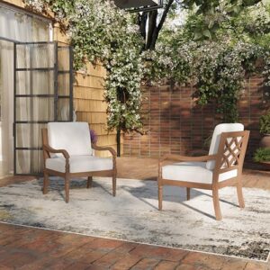 new classic furniture savannah wood club chairs in natural/white linen (set of 2)