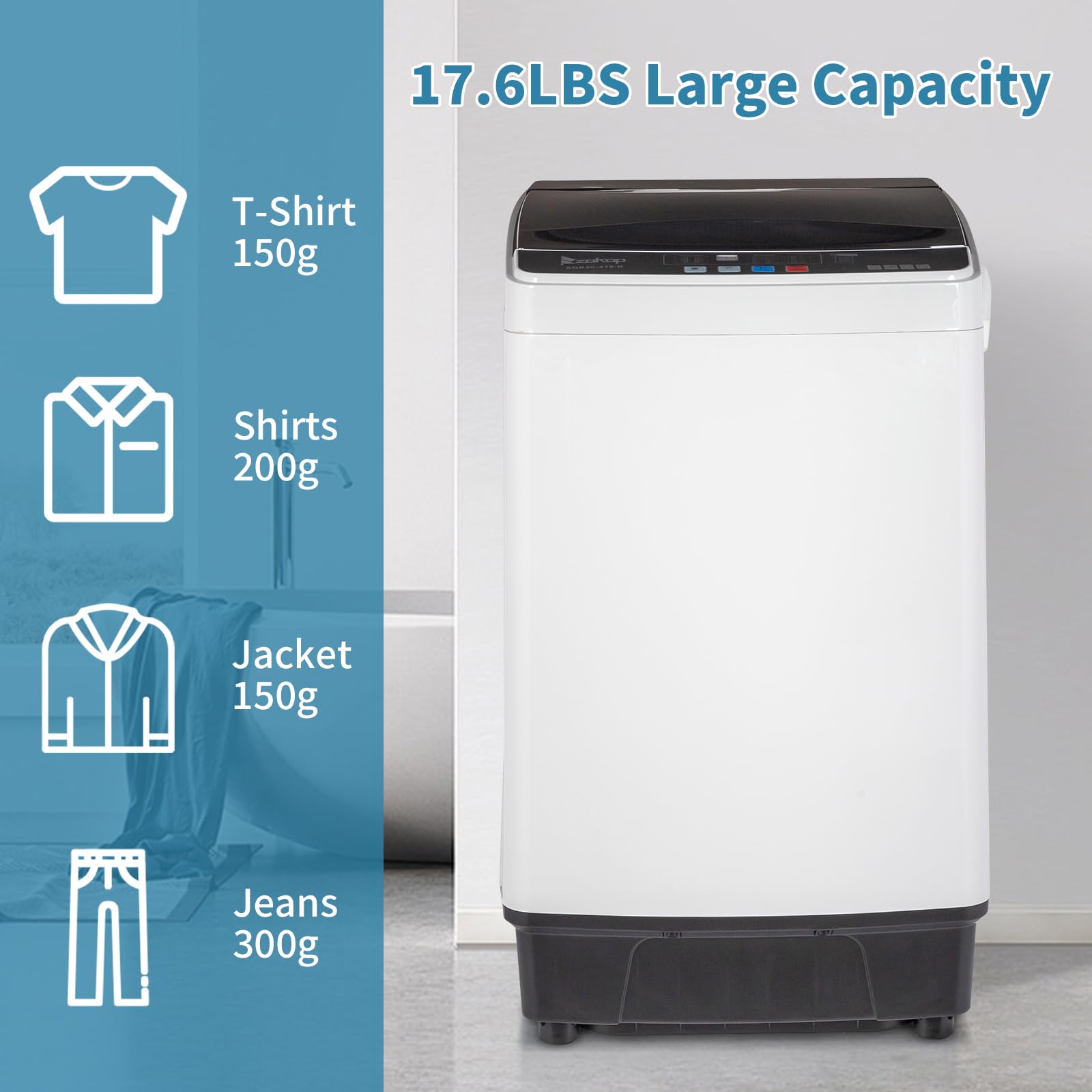 17.8Lbs Portable Washing Machine, 2.3CU.FT. Automatic Portable Washer with Drain Pump, Small Washer and Dryer Combo with 8 Water Levels/10 Programs for Apartments, College Dorms, RVS, White