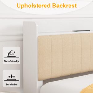 Elephance Twin Size Bed Frames with Charging Station and Storage Headboard, No Box Spring Needed, Easy Assembly