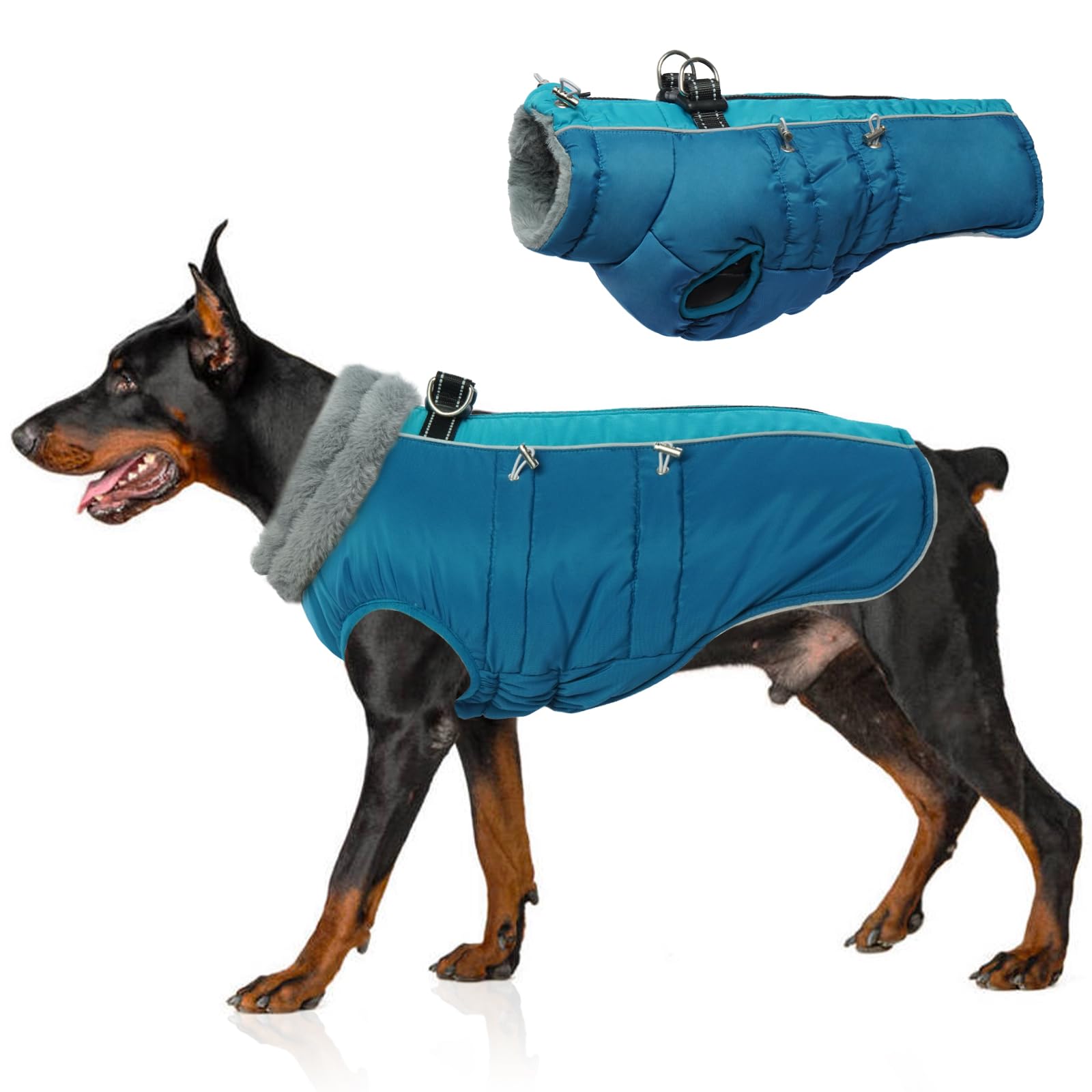 IDOMIK Warm Dog Coat with Built-in Harness,Warm Dog Winter Coat,Dog Cold Weather Coats Zipper,Waterproof Dog Jackets Thicken Dog Fleece,Windproof Dog Snow Jacket Snowsuit for Small Medium Large Dogs