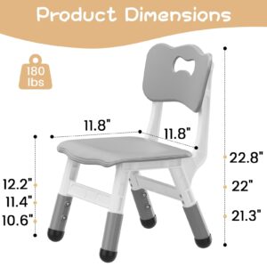 Kids Chair Set of 2, 3 Level Height Adjustable Kid Chair, Plastic Toddler Chairs for Children Boys Girls Age 2-6, Suitable for Home Family Classroom Nursery Indoor Use, Grey