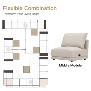 DAYALANE Middle Module for Modular Sectional Sofa, Upholstered Single Couch PU Leather Armchair, Comfy Couch Seat for Living Room, Studio, Office, Apartment, Off White