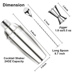 Ohtomber 24OZ Cocktail Shaker Set - Cocktail Bar Martini Drink Shaker Set with Strainer, Stainless Steel Bartender Kit Cocktail Drink Mixer with Jigger, Mixing Spoon, Bar Accessories for Beginners