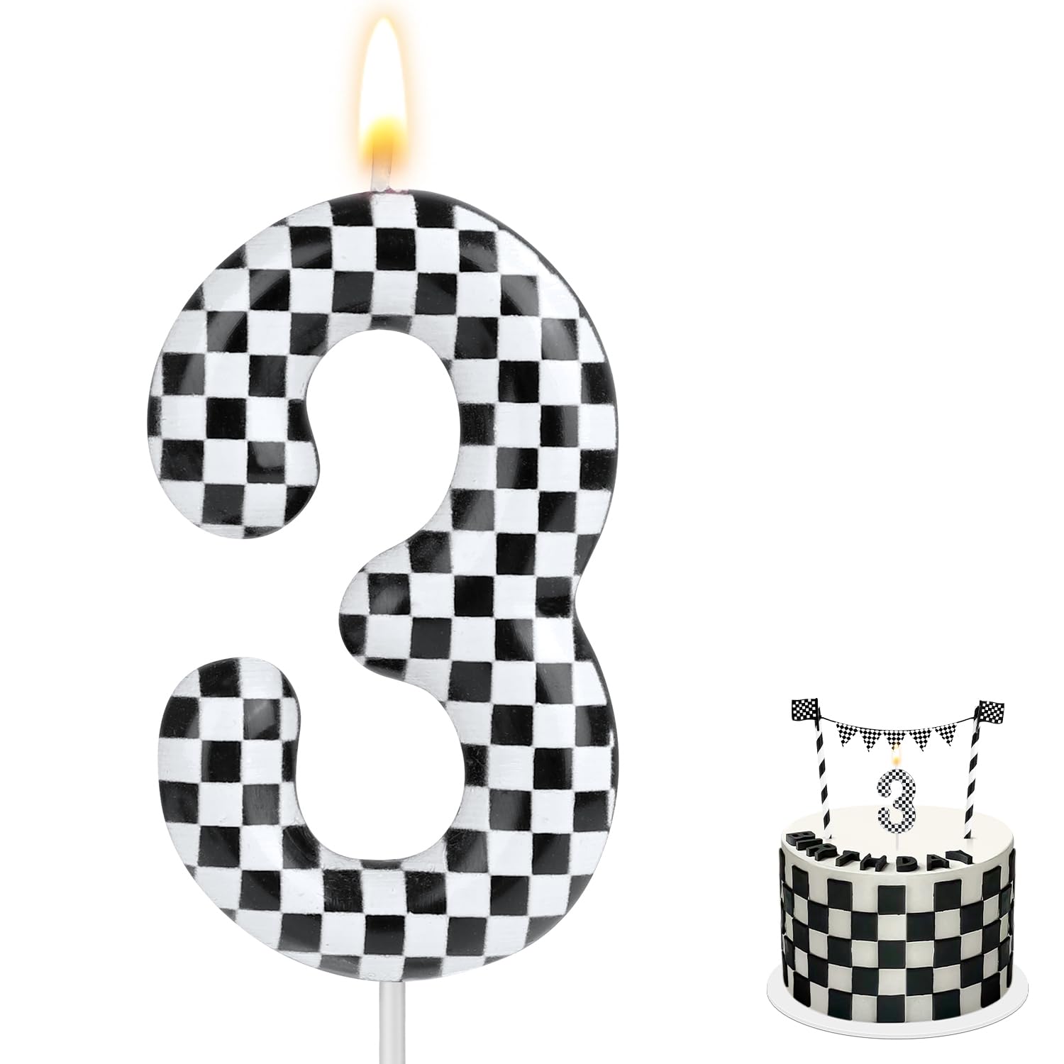 Racing Birthday Number Candles, Happy Birthday Cake Toppers Birthday Cake Toppers Numeral Cupcake Decorations for Racing Party Decoration Theme Party Supplies (3)