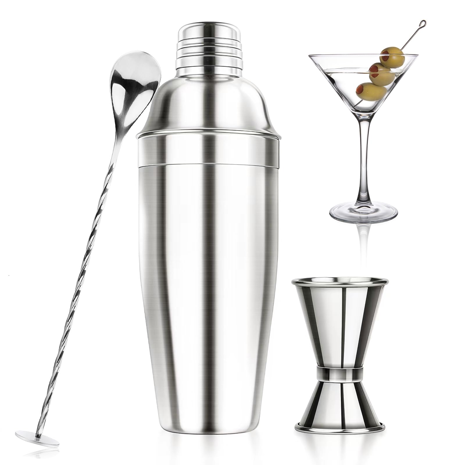 Ohtomber 24OZ Cocktail Shaker Set - Cocktail Bar Martini Drink Shaker Set with Strainer, Stainless Steel Bartender Kit Cocktail Drink Mixer with Jigger, Mixing Spoon, Bar Accessories for Beginners