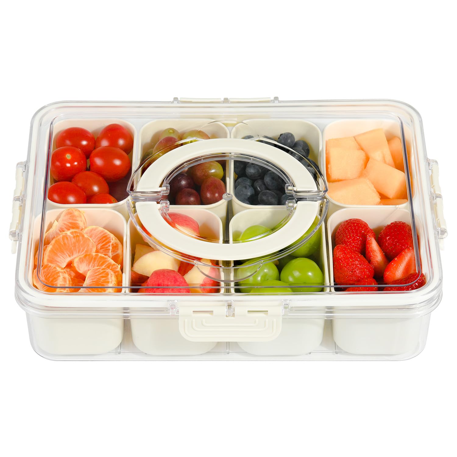 Cheweetty Portable Snackle Box Container, Divided Snack Tray with Lid and Handle, Clear Snack Box Container with 8 Compartments