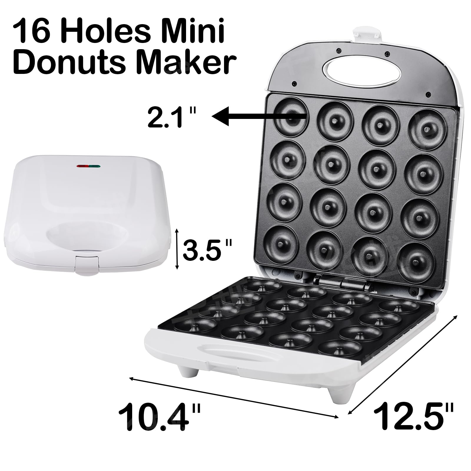 16 Hole Mini Donut Machine, Double Sided Heating Mini Donut Maker Machine,1400W Perfect for Breakfast, Snacks & Desserts,Non-stick Surface, Kid's friendly