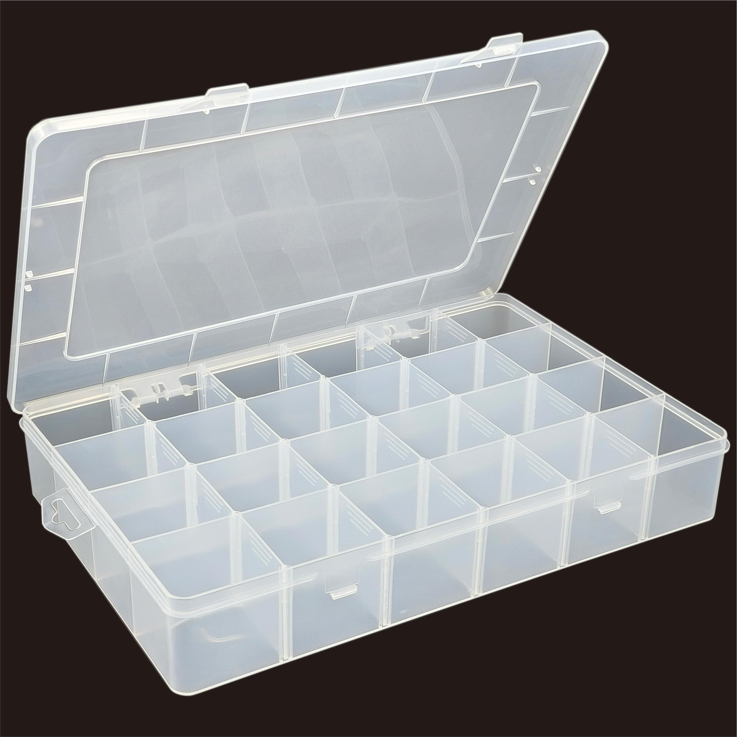 LZLMQSSA Large 24 Grids Plastic Organizer Box Adjustable Dividers,Clear Storage Box for Jewelry, Art DIY Crafts, Fishing Tackles, Beads and Small Parts