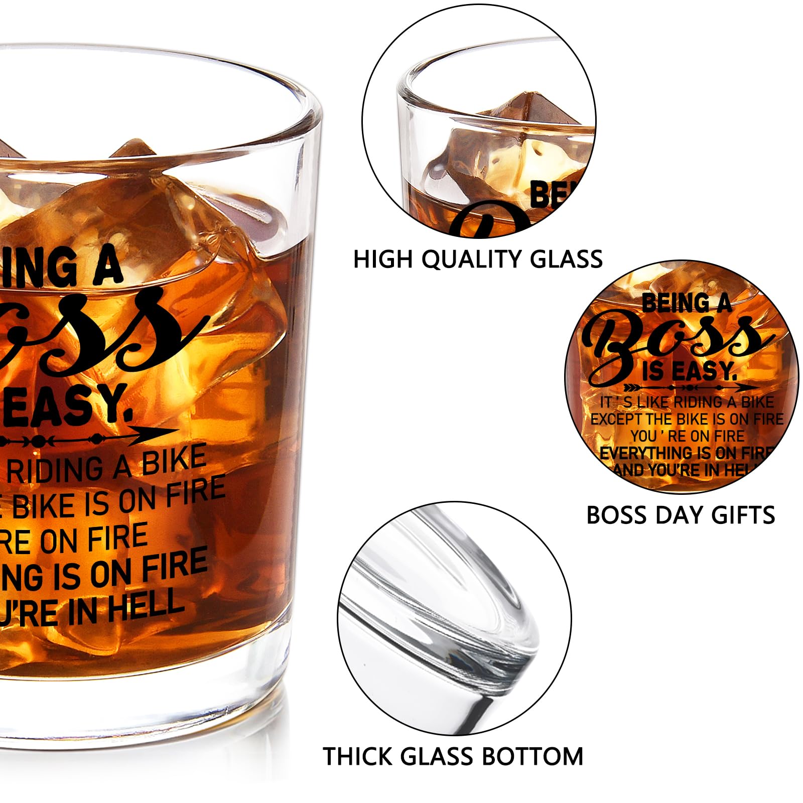 Futtumy Boss Day Gifts, 10 Oz Boss Whiskey Glass, Boss Day Gifts for Him Men Boss Women Leader Dad Friends Coworker, National Boss Day Gifts for Boss Day Christmas Birthday, Boss Appreciation Gifts