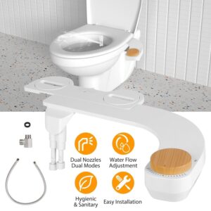 Non-Electric Dual Nozzle Cold Water Bidet Toilet Seat Attachment White