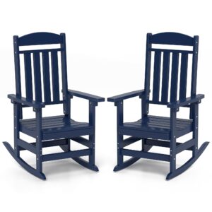 navine outdoor rocking chairs set of 2, oversized high back patio rocking chairs, all weather porch rocking chairs for outside. navy blue