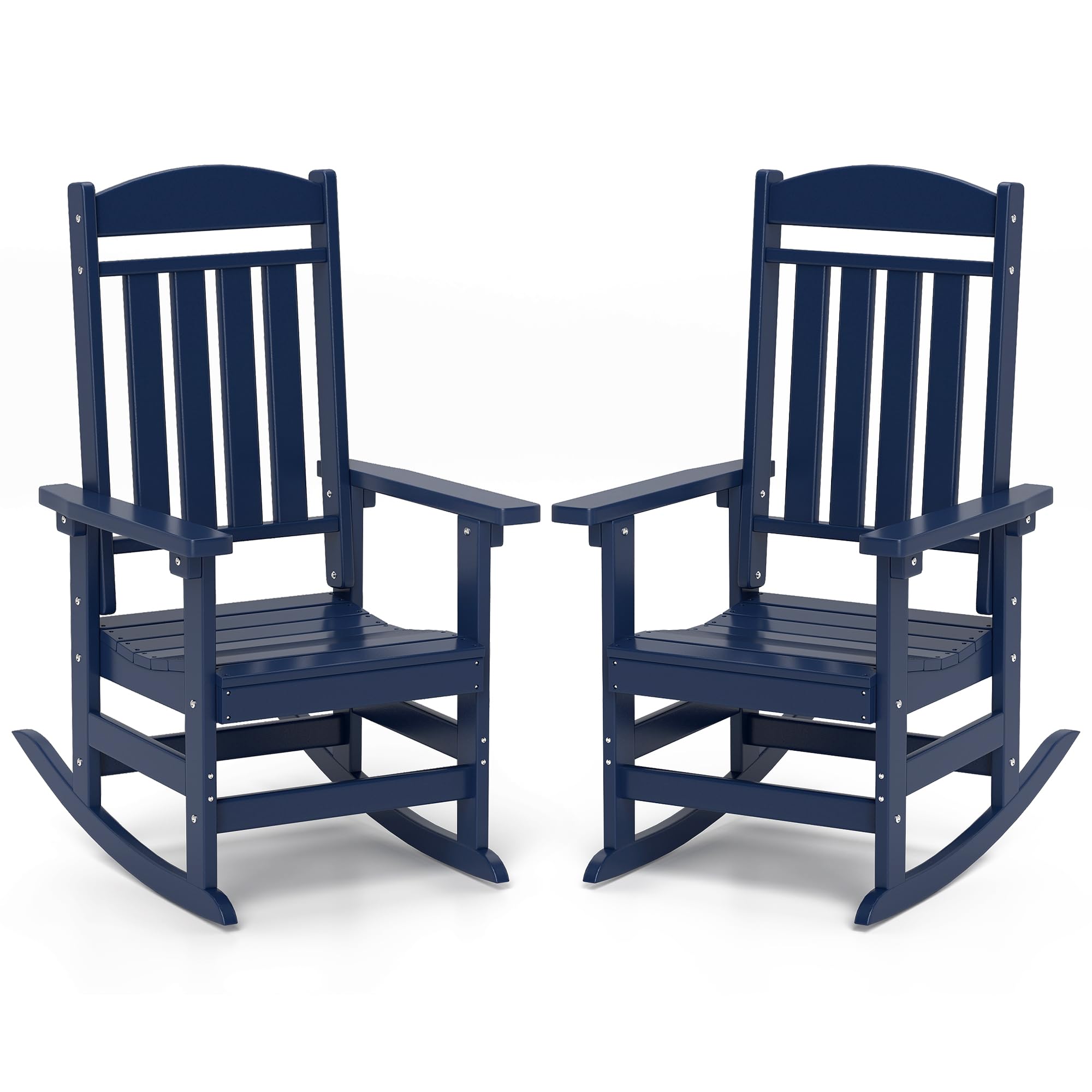 NAVINE Outdoor Rocking Chairs Set of 2, Oversized High Back Patio Rocking Chairs, All Weather Porch Rocking Chairs for Outside. Navy Blue