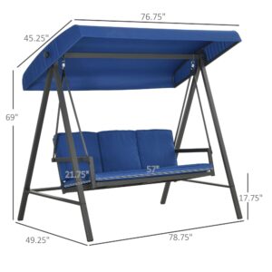 Outsunny 3-Seat Outdoor Porch Swing with Stand, Heavy Duty Patio Swing Chair with Adjustable Canopy, Breathable Mesh Seat, Removable Cushions for Backyard, Garden, and Poolside, Blue