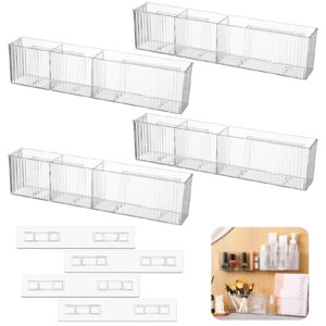 briwooody 4 pack bathroom wall makeup organizer plastic wall mount storage organizer clear no drilling hang walls adhesive shower shelf cabinet shelves with 3 compartments for bathroom kitchen