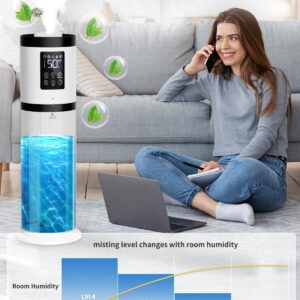 Humidifiers for Bedroom Large Room, 8L Large Capacity Cool Mist Humidifier, Air Humidifiers for Home, Smart Humidity Setting, Easy Top Fill, Sleep Mode, Essential Oil Box & Ambient Light, Auto Shutoff