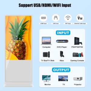 65 Inch Interactive Non-touchscreen Monitor,Win10 Core i5 RAM 4G & ROM 128G,Floor Standing Lcd Digital Signage,Commercial Interactive Advertising Display Screen,Digital Signage Kiosk Smart Board White