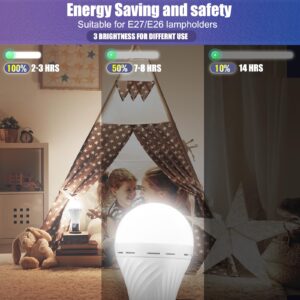 LHZHENG Emergency-Rechargeable-Light-Bulb, Stay Lights Up When Power Failure, 1500mAh 12W 60W Equivalent LED Light Bulbs for Home, Camping, Hiking (E27, with Hook,with Plug Cap) 6 Pack