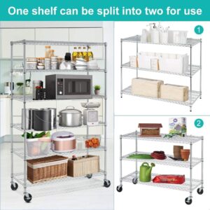 6-Tier Storage Shelves Wire Shelving with Wheels Heavy Duty Metal Shelves Tall Steel Shelving Units Adjustable 6000lbs Capacity Rolling Shelf Racks for Restaurant Garage Pantry Kitchen, Chrome