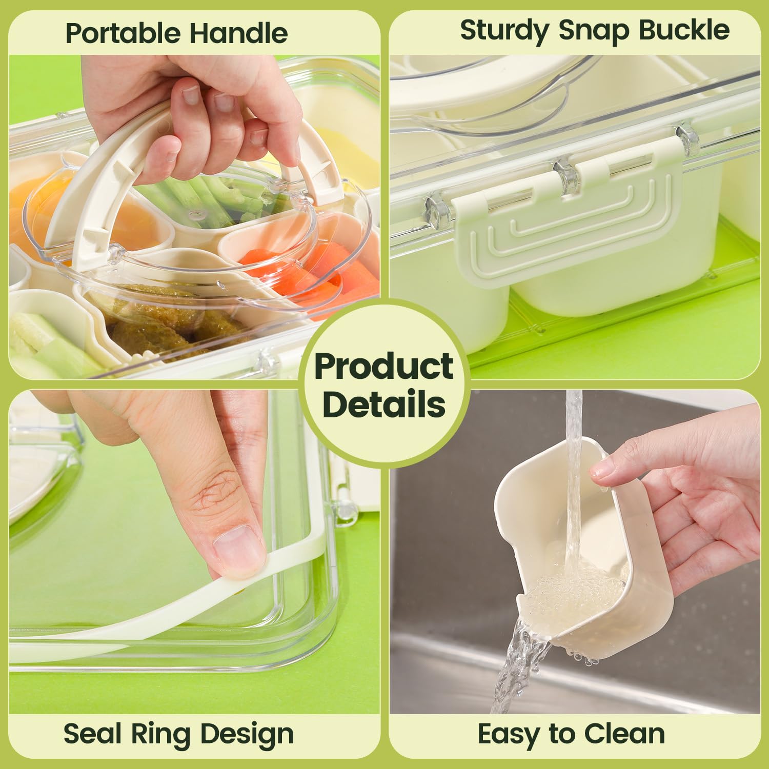 Cheweetty Portable Snackle Box Container, Divided Snack Tray with Lid and Handle, Clear Snack Box Container with 8 Compartments