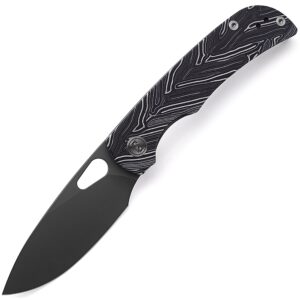 miguron knives m moyarl folding knife,3.25" dark grey pvd 14c28n blade black damascus g10 handle with titanium pocket clip, camping hiking pocket knife mgr-806dbk