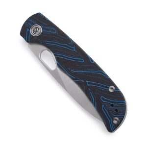 Miguron Knives M Moyarl Folding Knife,3.25" Satin 14c28n Blade Blue Damascus G10 Handle With Titanium Pocket Clip, Camping Hiking Pocket Knife MGR-806DBU