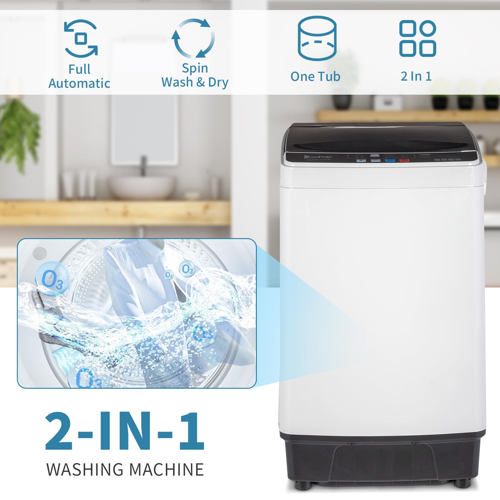 17.8Lbs Portable Washing Machine, 2.3CU.FT. Automatic Portable Washer with Drain Pump, Small Washer and Dryer Combo with 8 Water Levels/10 Programs for Apartments, College Dorms, RVS, White