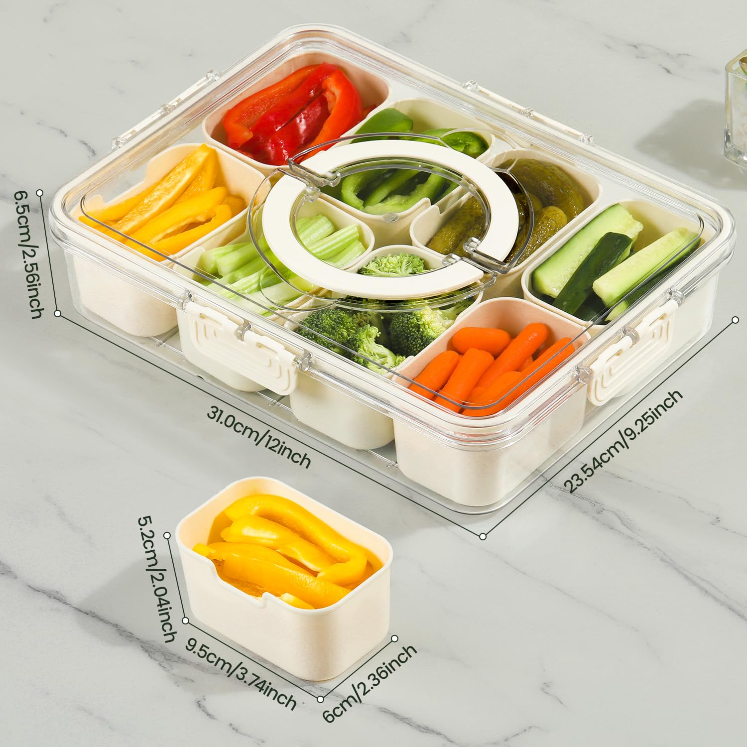 Cheweetty Portable Snackle Box Container, Divided Snack Tray with Lid and Handle, Clear Snack Box Container with 8 Compartments