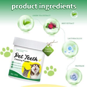 Dog Teeth Cleaning Powder,Dog Teeth Cleaning Kit with Finger Wipes,Dog Breath Freshener with Probiotics, Improve Oral Gastrointestinal Health Reduces Plaque Bad Breath for All Dogs and Cats