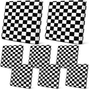 newwiee set of 8 outdoor stretch cushion cover plaid patio chair cushion covers replacement furniture cushions couch sofa slipcovers seat cover soft flexibility protector washable(black and white)