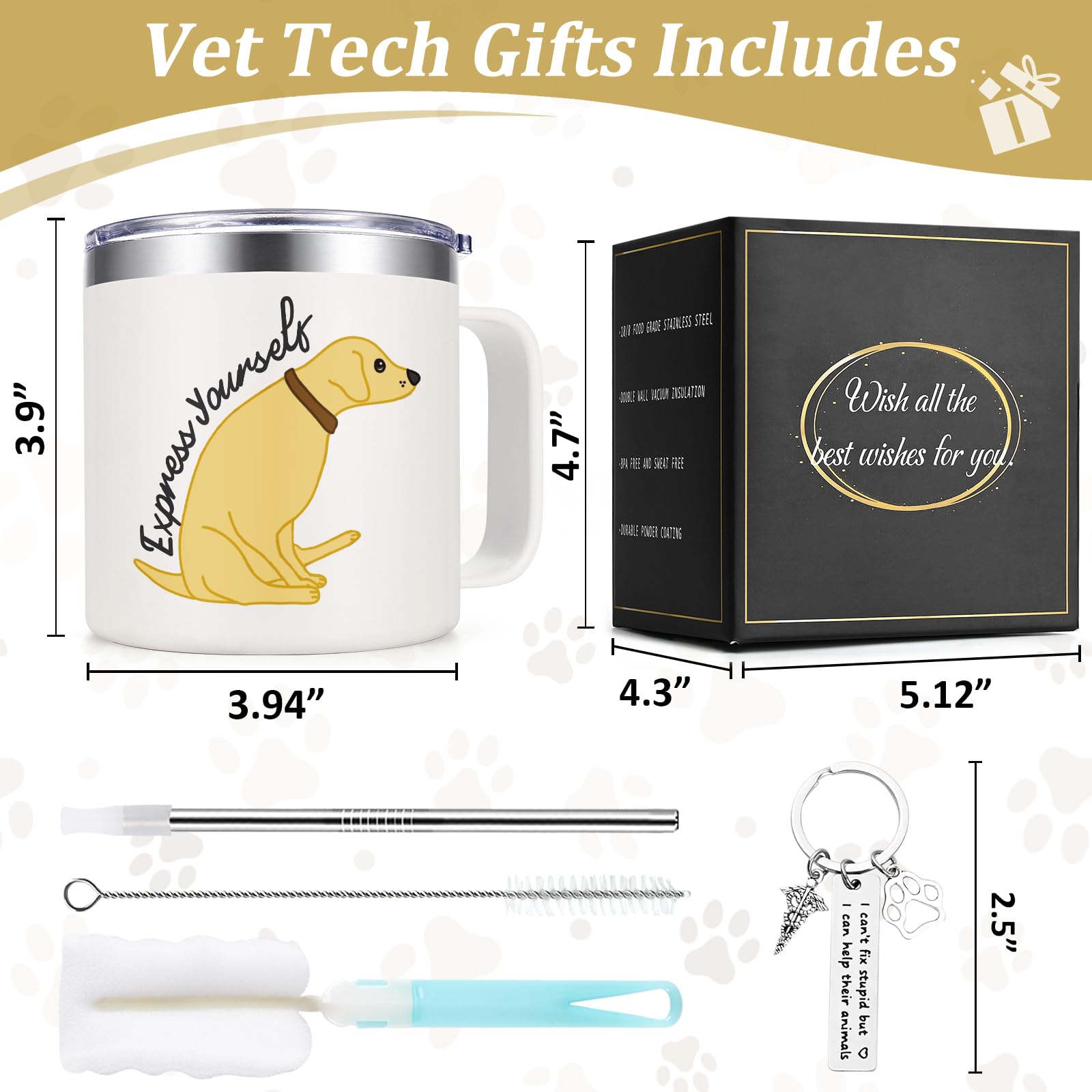 Lifecapido Vet Tech Gifts, Veterinarian Gifts, Vet Tech Week Gifts, Express Yourself Dog 14oz Insulated Coffee Mug, Birthday Gifts, Christmas Gifts for Women Vet Veterinarian Assiant Pet Lover