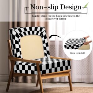 Newwiee Set of 8 Outdoor Stretch Cushion Cover Plaid Patio Chair Cushion Covers Replacement Furniture Cushions Couch Sofa Slipcovers Seat Cover Soft Flexibility Protector Washable(Black and White)