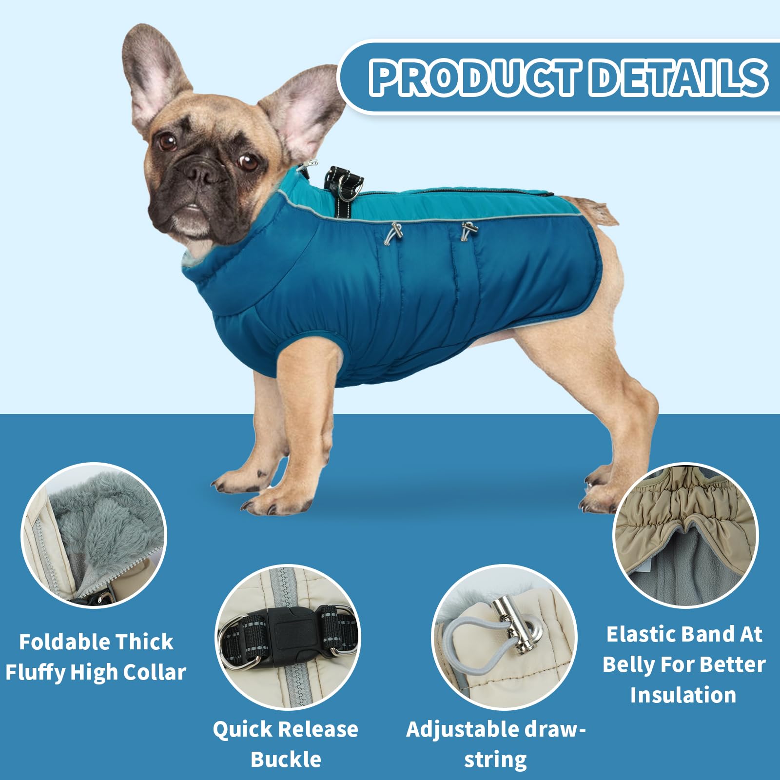 IDOMIK Warm Dog Coat with Built-in Harness,Warm Dog Winter Coat,Dog Cold Weather Coats Zipper,Waterproof Dog Jackets Thicken Dog Fleece,Windproof Dog Snow Jacket Snowsuit for Small Medium Large Dogs