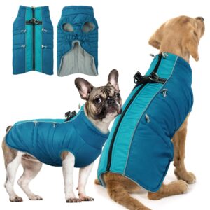 IDOMIK Warm Dog Coat with Built-in Harness,Warm Dog Winter Coat,Dog Cold Weather Coats Zipper,Waterproof Dog Jackets Thicken Dog Fleece,Windproof Dog Snow Jacket Snowsuit for Small Medium Large Dogs