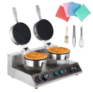 garveetech commercial electric waffle cone maker - stainless steel, nonstick mold, efficient heating, for restaurants, bakeries, snack bars (110v 2400w),double-ended buckle cover 2 round