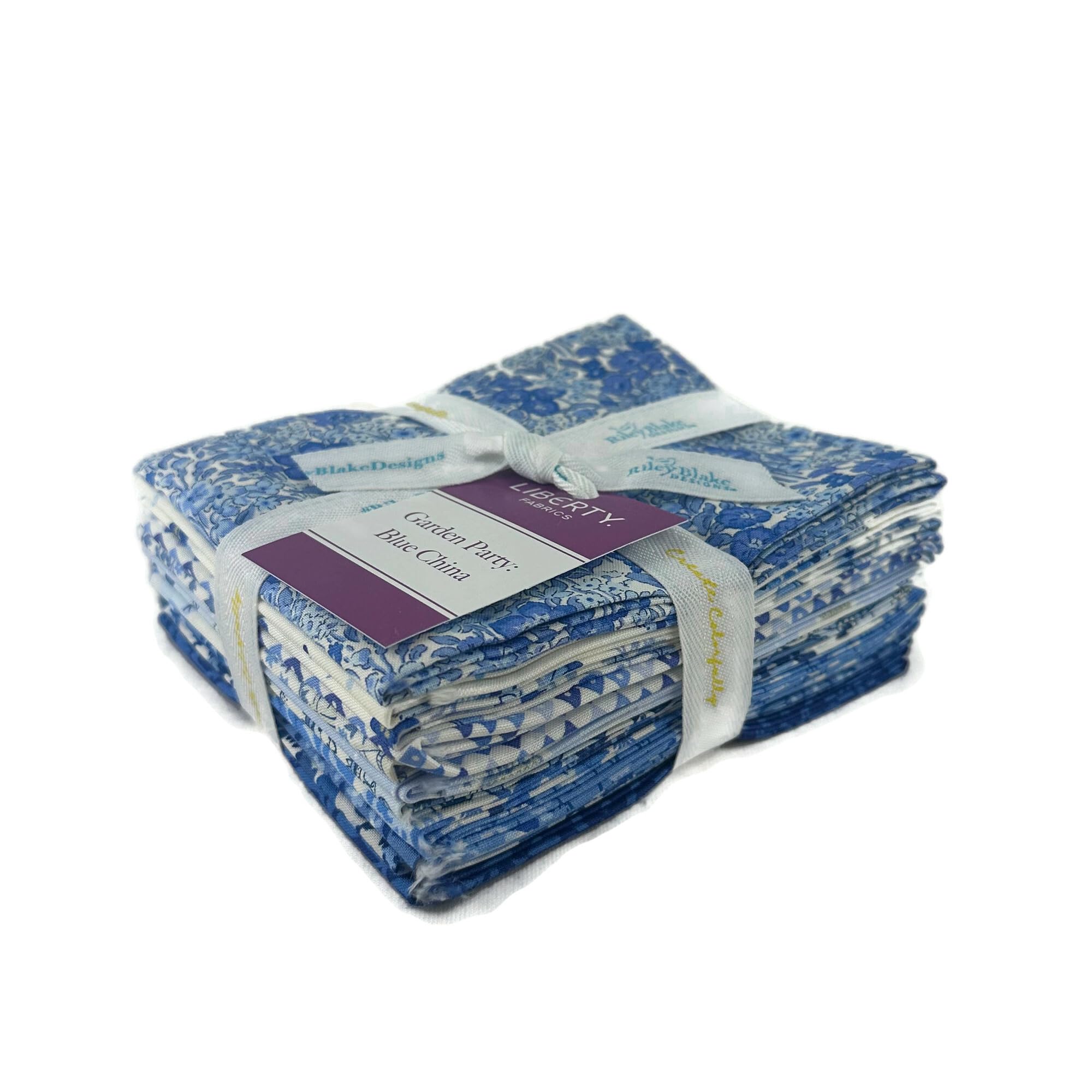 Garden Party Blue China Fat Quarter Bundle (12 Pieces) by Liberty Fabrics for Riley Blake 18 x 21 inches (45.72 cm x 53.34 cm) Fabric cuts DIY Quilt Fabric