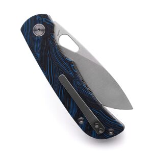 Miguron Knives M Moyarl Folding Knife,3.25" Satin 14c28n Blade Blue Damascus G10 Handle With Titanium Pocket Clip, Camping Hiking Pocket Knife MGR-806DBU