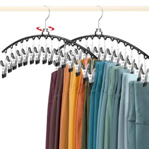 2 pack leggings organizer for closet hanging, pants hangers with 15 clips holds 30 shorts//jeans/skirts/hats, space saving racks hanging closet organizers and storage