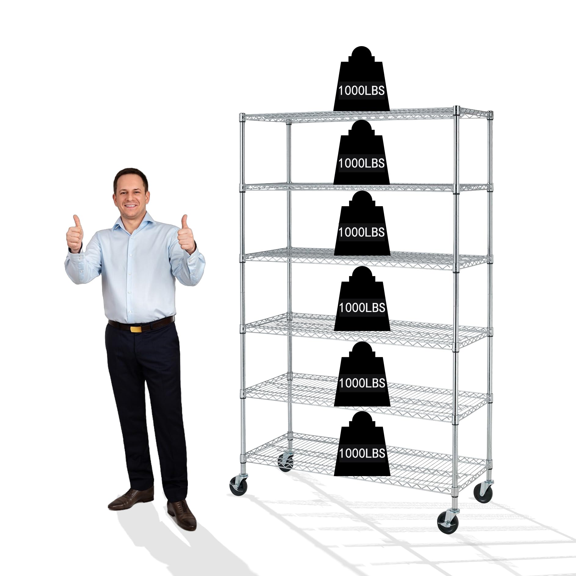 6-Tier Storage Shelves Wire Shelving with Wheels Heavy Duty Metal Shelves Tall Steel Shelving Units Adjustable 6000lbs Capacity Rolling Shelf Racks for Restaurant Garage Pantry Kitchen, Chrome